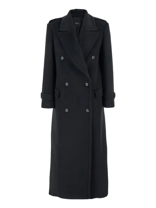 PLAIN Double-breasted Wool Coat With Wide Notched Lapel - Black