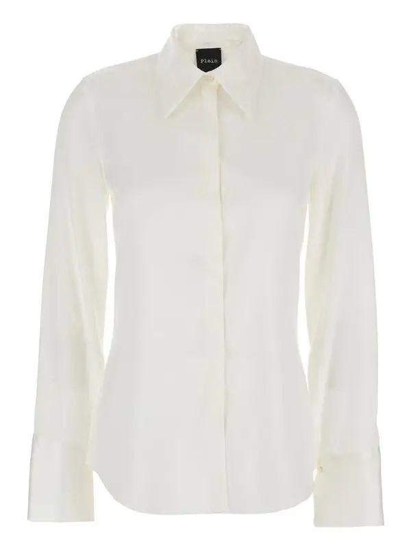 PLAIN Silk Shirt With Pointed Collar - White