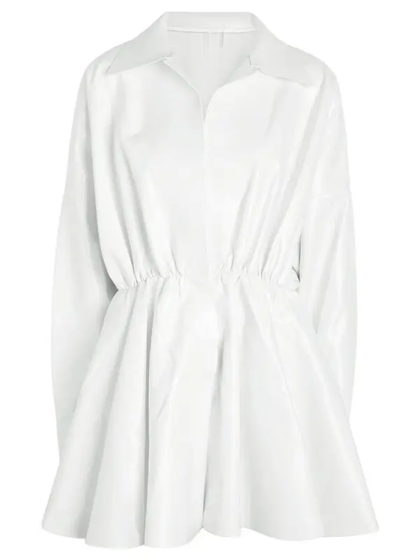 Norma Kamali Faux Patent Leather Mini Shirt Dress - White