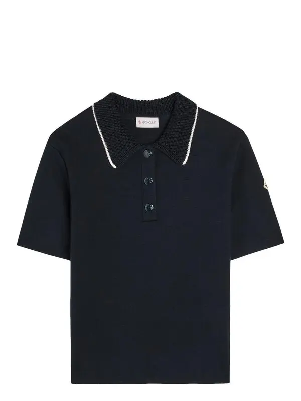 Moncler Cotton Polo Shirt With Knit Collar - Navy