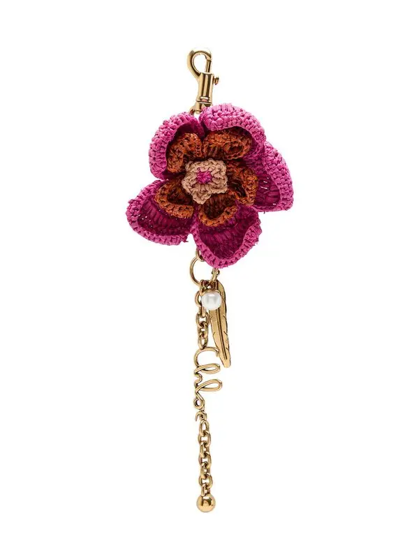 Chloé Floral Raffia And Metal Key Chain - Violet