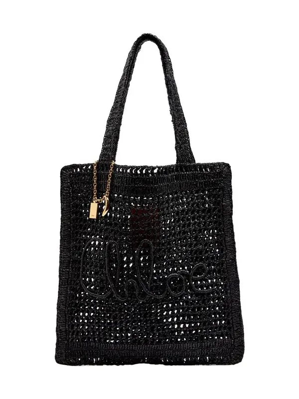 Chloé Raffia Open Weave Tote - Black