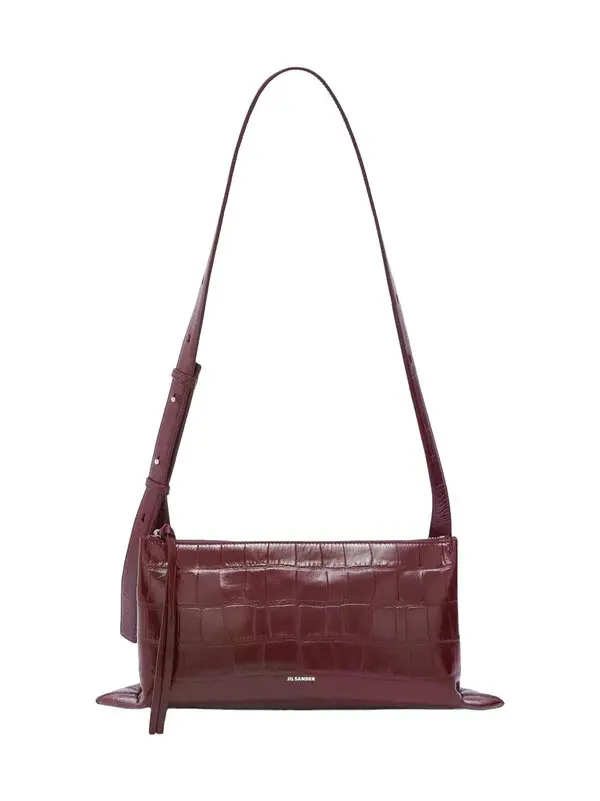 JIL SANDER Empire Crocodile-effect Shoulder Bag - Red