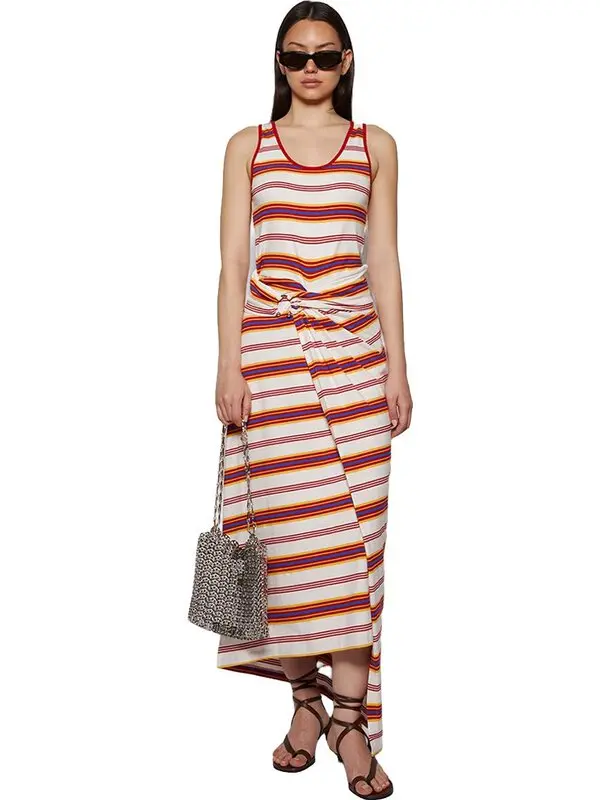 Rabanne Long Striped Jersey Dress - White