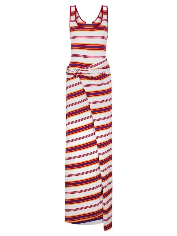 Rabanne Long Jersey Dress With Stripes - White