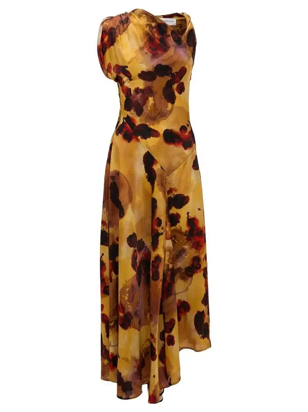 Victoria Beckham Sleeveless Draped Midi Dress - Yellow