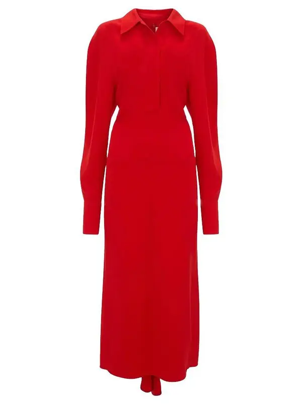 Victoria Beckham Long Sleeve Polo Collar Midi Dress - Red