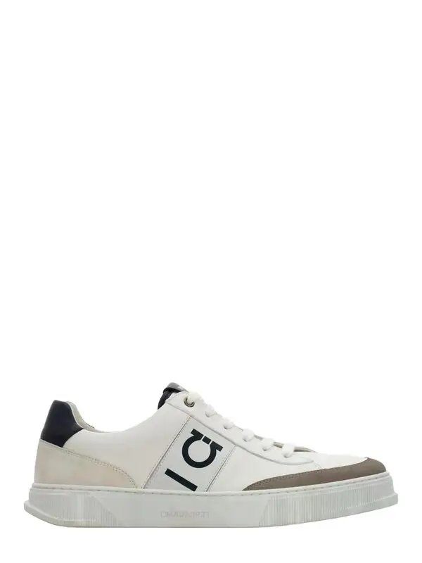 FERRAGAMO Logo-embroidered Leather Sneakers - Grey