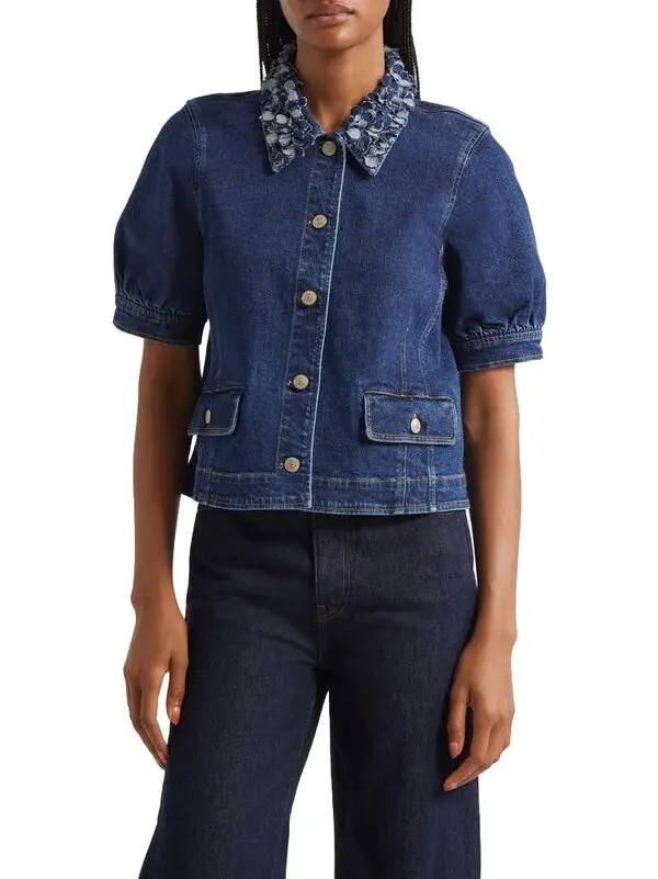 Cinq À Sept Ethel Petal Collar Denim Jacket - Oceane