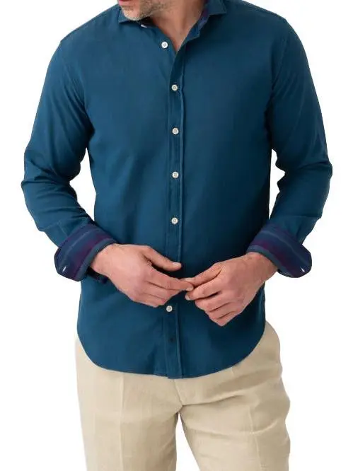 KOY CLOTHING Kabisa Kikoy Cotton Long Sleeve Shirt - Teal Blue