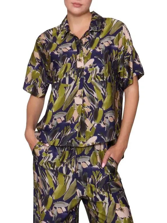 MELLODAY Woven Pullover Shirt - Navy Multi