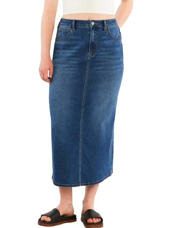 HINT OF BLU Vintage Denim Maxi Skirt - Sunny Blue