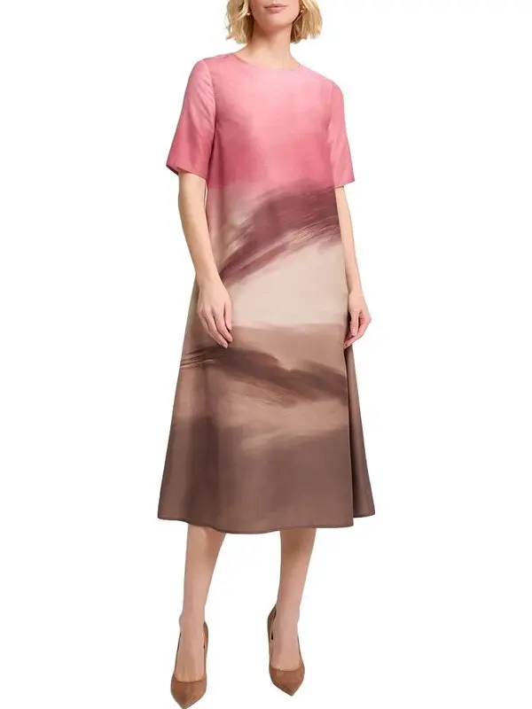 Misook Shantung Landscape Midi Dress - Honey Suckle/ Charmeuse/ Multi