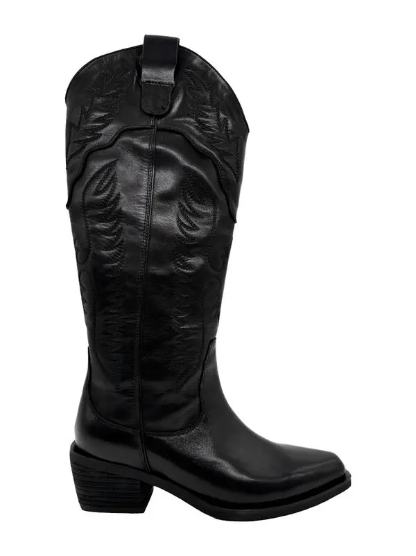 AMIE RAFA Leather Western Boots - Black