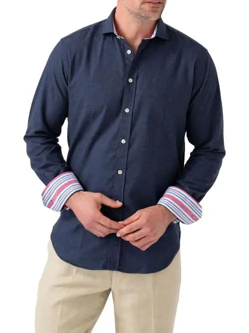 KOY CLOTHING Cotton Cashmere Long Sleeve Shirt - Navy