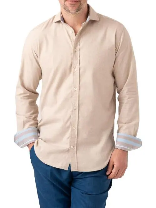 KOY CLOTHING Cotton Cashmere Long Sleeve Shirt - Sand