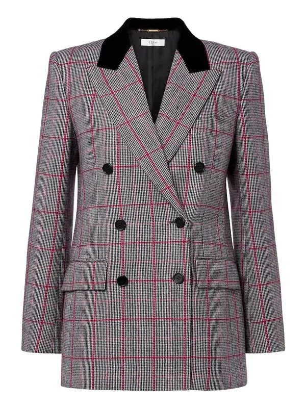 Chloé Checked Double-breasted Wool Jacket - Black