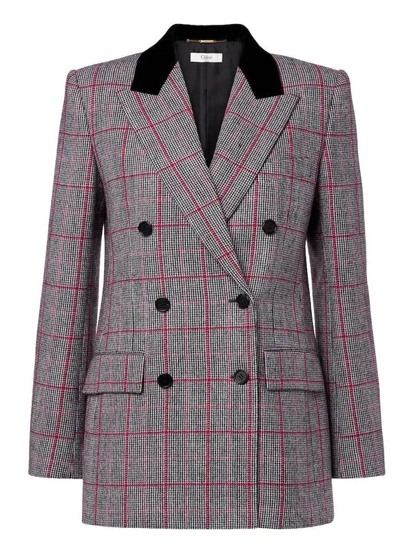 Chloé Checked Double-breasted Wool Jacket - Black