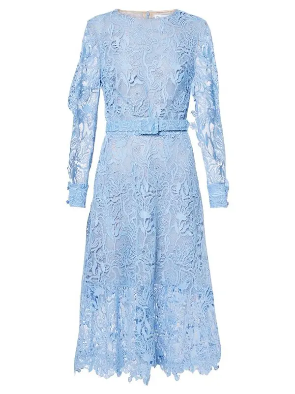 Oscar De La Renta Floral Lace Cocktail Dress - Blue