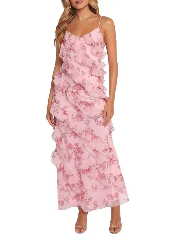 PETAL & PUP Ciao Floral Ruffle Chiffon Gown - Pink Floral