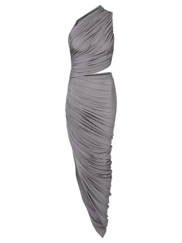 Alaïa Asymmetric Ruched Maxi Dress - Grey