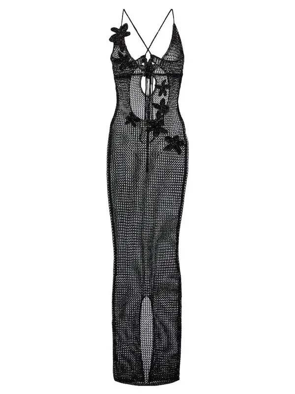BANANHOT Hilsa Open-knit Lamé Maxi Dress - Black
