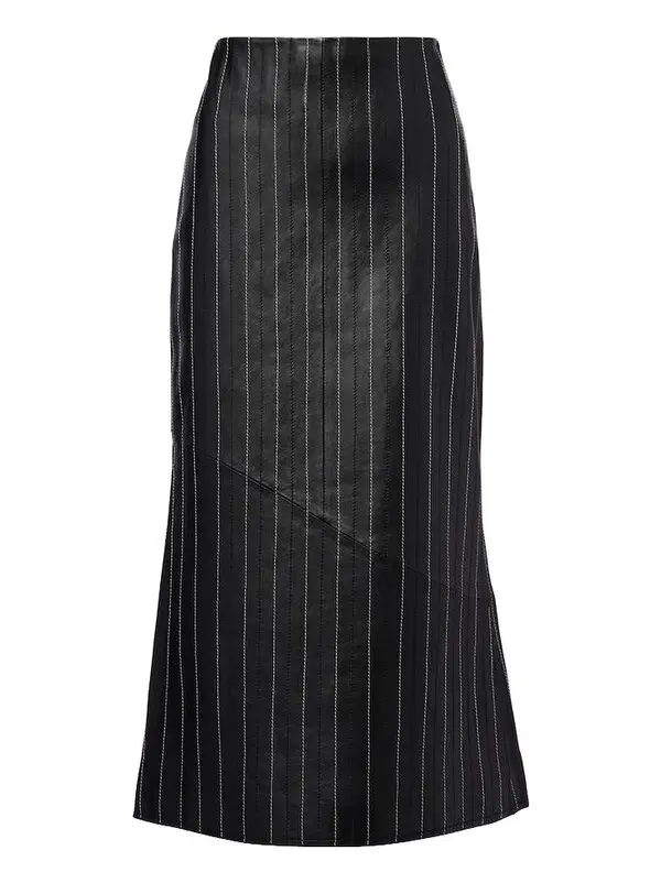 Victoria Beckham Embroidered Leather Midi Skirt - Black