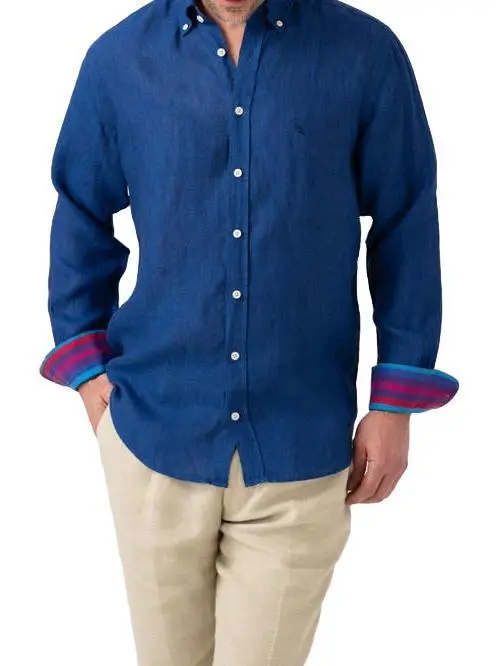 KOY CLOTHING Classic Linen Long Sleeve Shirt - Royal Blue