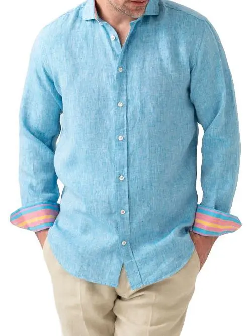 KOY CLOTHING Classic Linen Long Sleeve Shirt - Turquoise