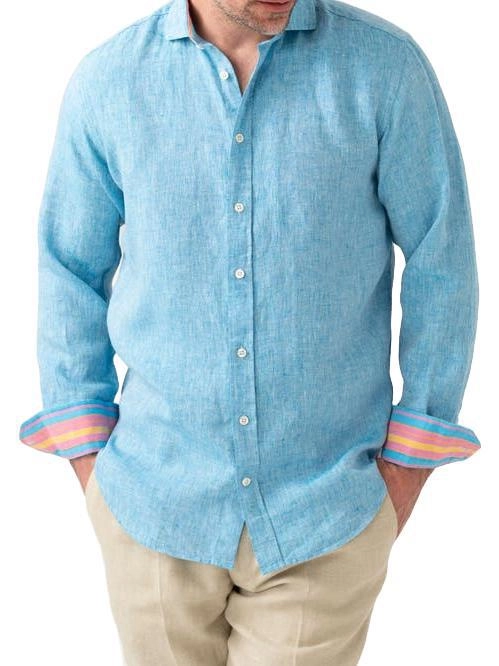KOY CLOTHING Classic Linen Long Sleeve Shirt - Turquoise