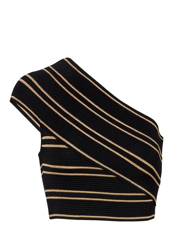 Balmain Striped One-shoulder Crop Top - Black