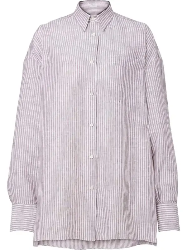 Brunello Cucinelli Monili Striped Linen Shirt - Brown
