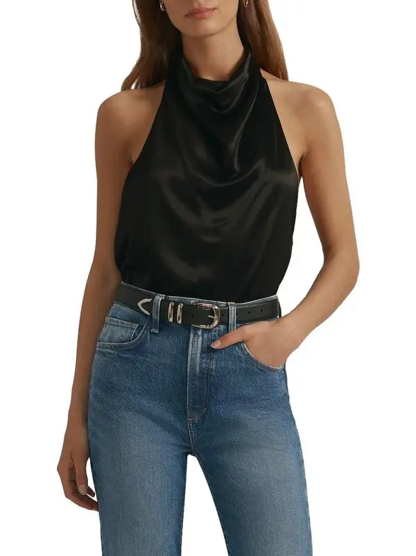 FAVORITE DAUGHTER The Ladies Night Satin Halter Top - Black