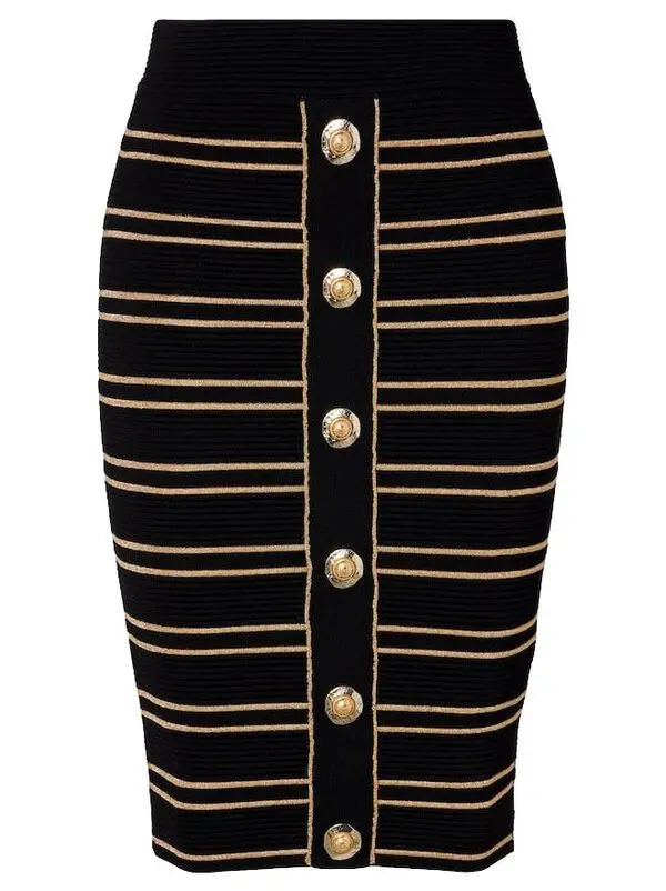 Balmain Ribbed-knit Striped Miniskirt - Black