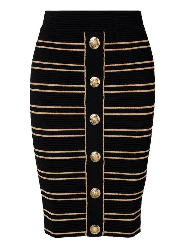 Balmain Ribbed-knit Striped Miniskirt - Black