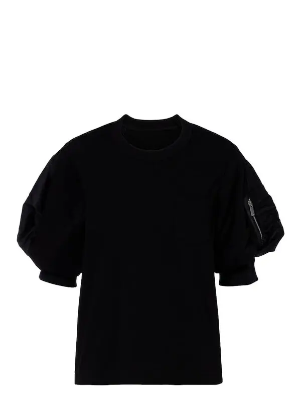 Sacai Cotton Twill And Jersey T-shirt - Black