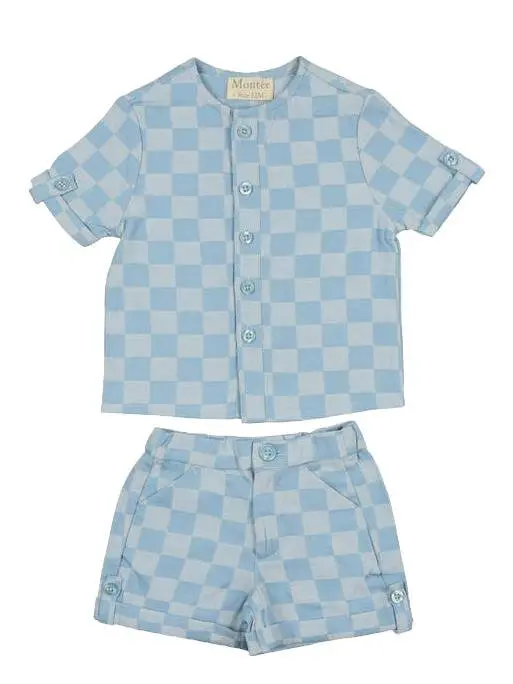 MANIÈRE Denim Check Shirt & Shorts Set - Light Blue