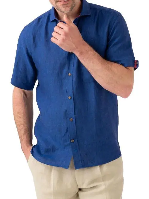 KOY CLOTHING Short Sleeve Linen Shirt - Royal Blue