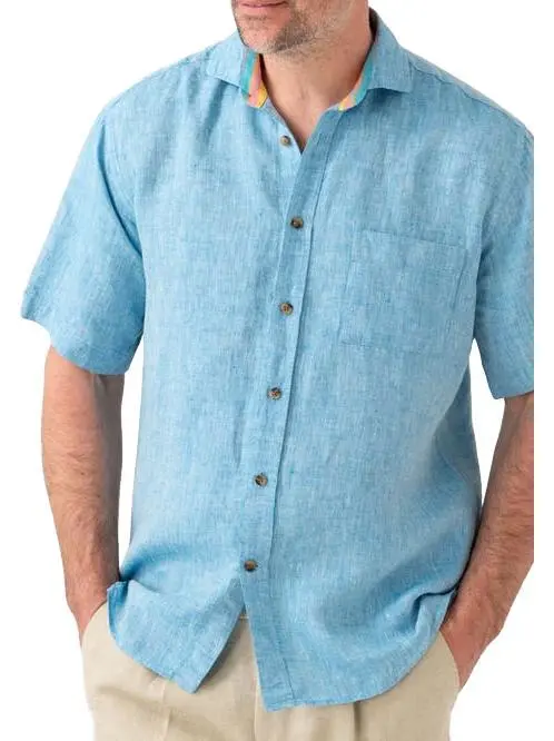 KOY CLOTHING Short Sleeve Linen Shirt - Turquoise