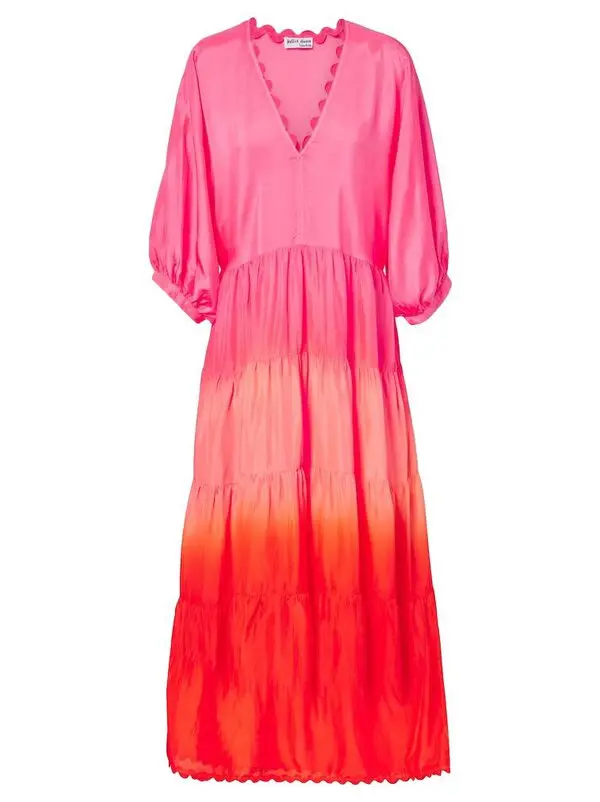 JULIET DUNN Scalloped Tie Silk Maxi Dress - Red