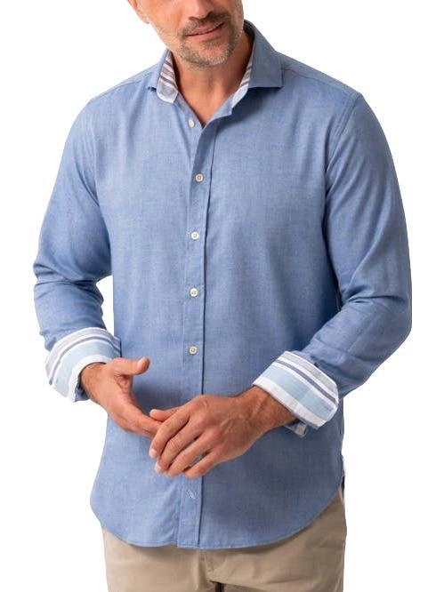 KOY CLOTHING Long Sleeve Cotton Merino Wool Shirt - Blue