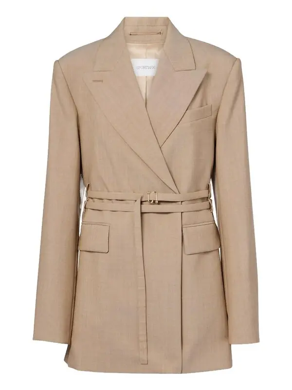 Sportmax Tubinga Belted Virgin Wool Blazer - Beige