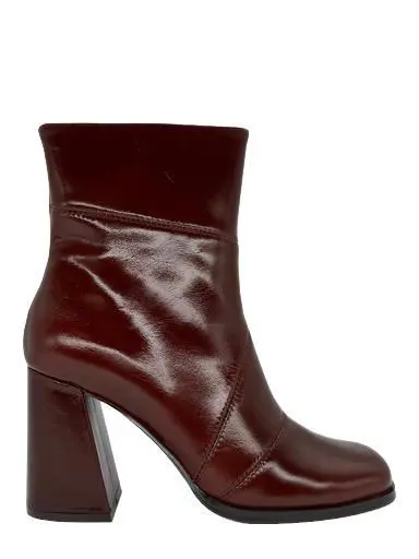 AMIE RAFA Leather Booties With Buckle Detail - Burgundy
