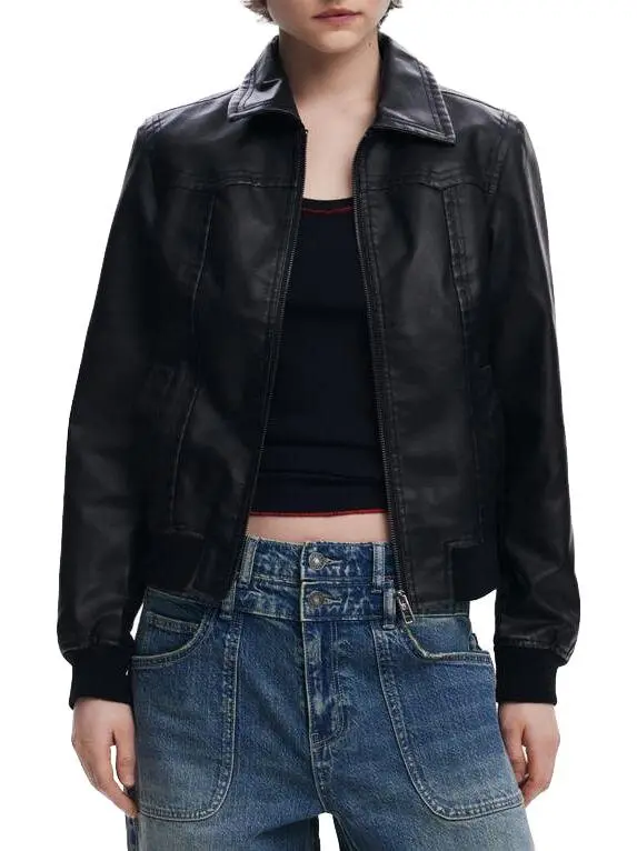 Desigual Faux Leather Biker Jacket - Black