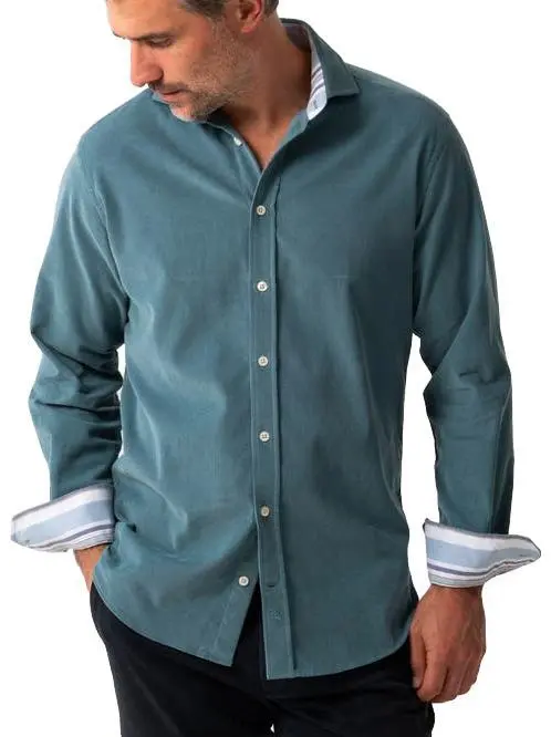 KOY CLOTHING Corduroy Long Sleeve Shirt - Petrol Blue