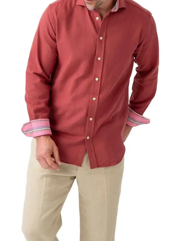 KOY CLOTHING Brushed Cotton Long Sleeve Shirt - Coral