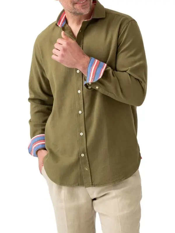 KOY CLOTHING Brushed Cotton Long Sleeve Shirt - Olive