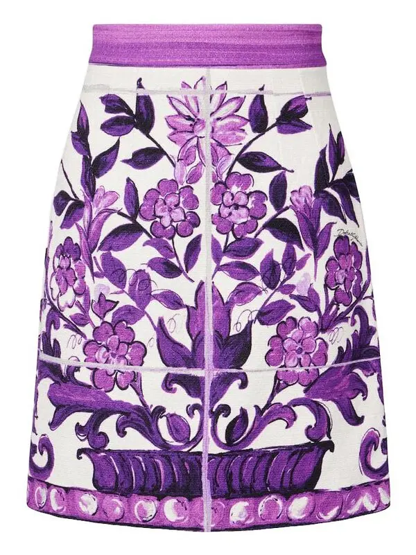 Dolce & Gabbana Majolica Cotton And Linen-blend Miniskirt - Purple