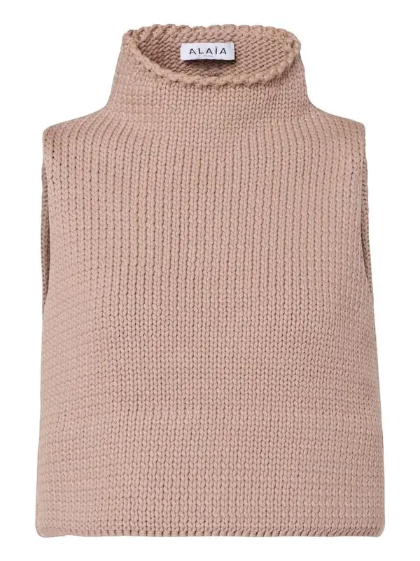 Alaïa Cropped Cotton-blend Turtleneck Top - Beige