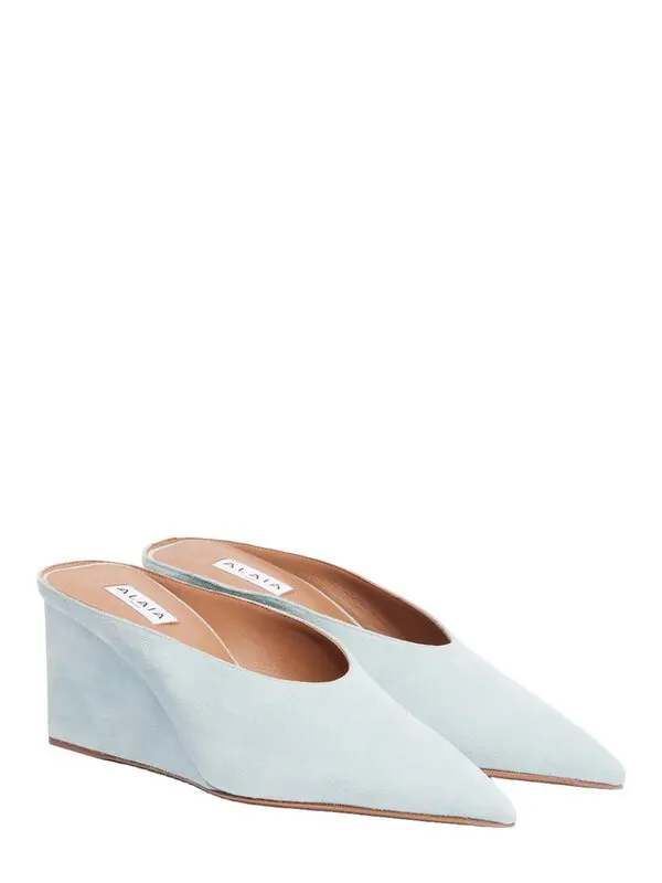 Alaïa Cube 75 Suede Wedge Mules - Blue